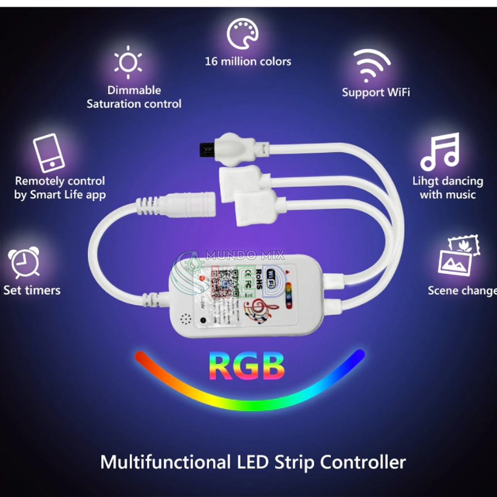 Controladora RGB WIFI MUSICAL PLUG DUPLO C/ MIC. APP MAGIC HOME Conect - MUNDO MIX LED