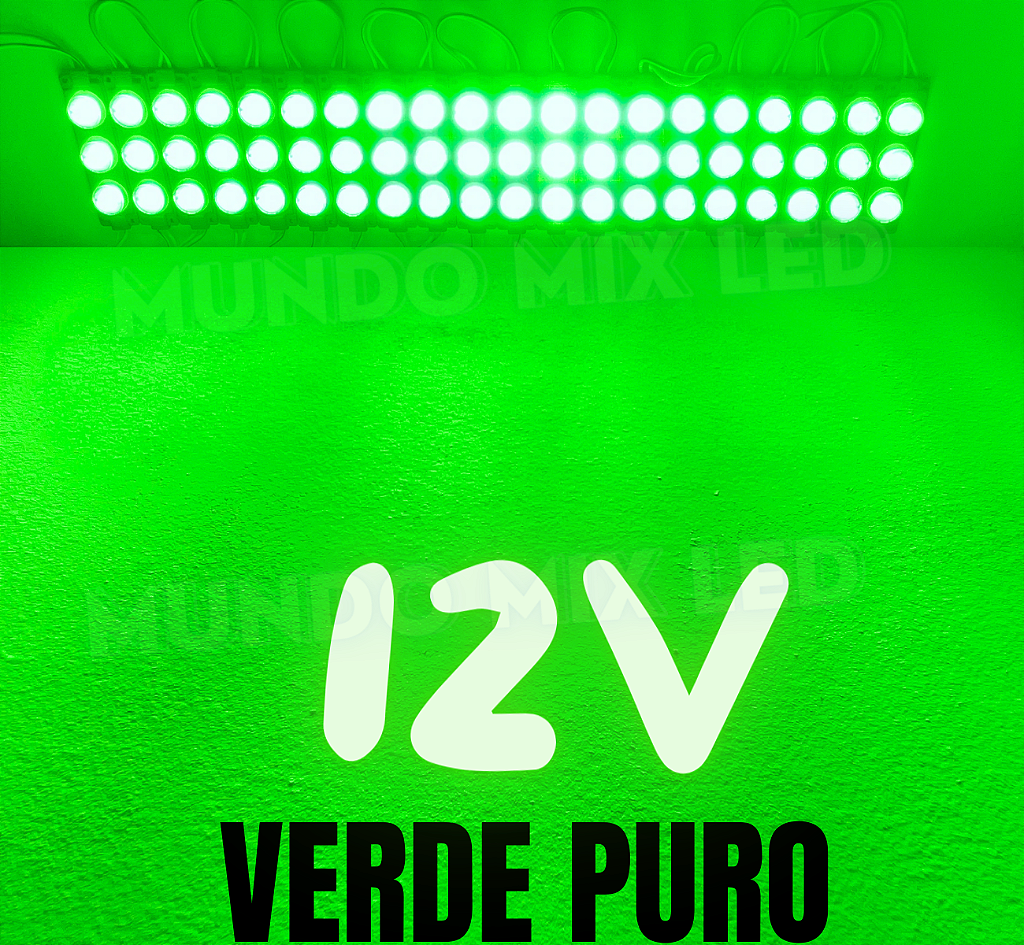 Módulo LED Mega Lente 3030 3W 12V 3-LEDs Verde Puro IP67 12Volts 60º I ...