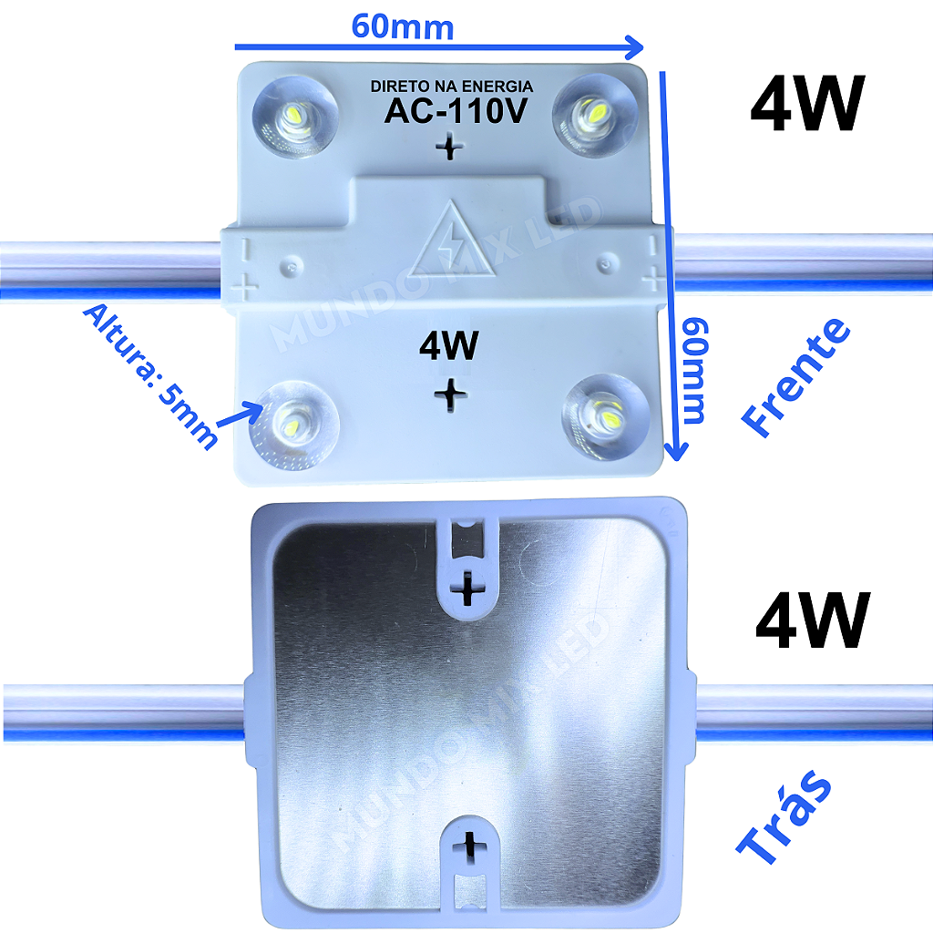 Módulo LED 6X6 AC-110V 4W 4-LEDs Branco Frio IP67 Direto Na Energia ...