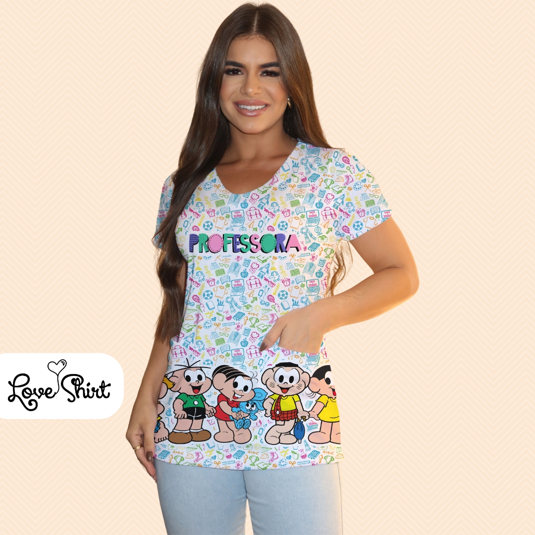 BATA COM BOLSO/SCRUB PROFISSÃO PROFESSORA TURMA DA MÔNICA BARRA - Love ...