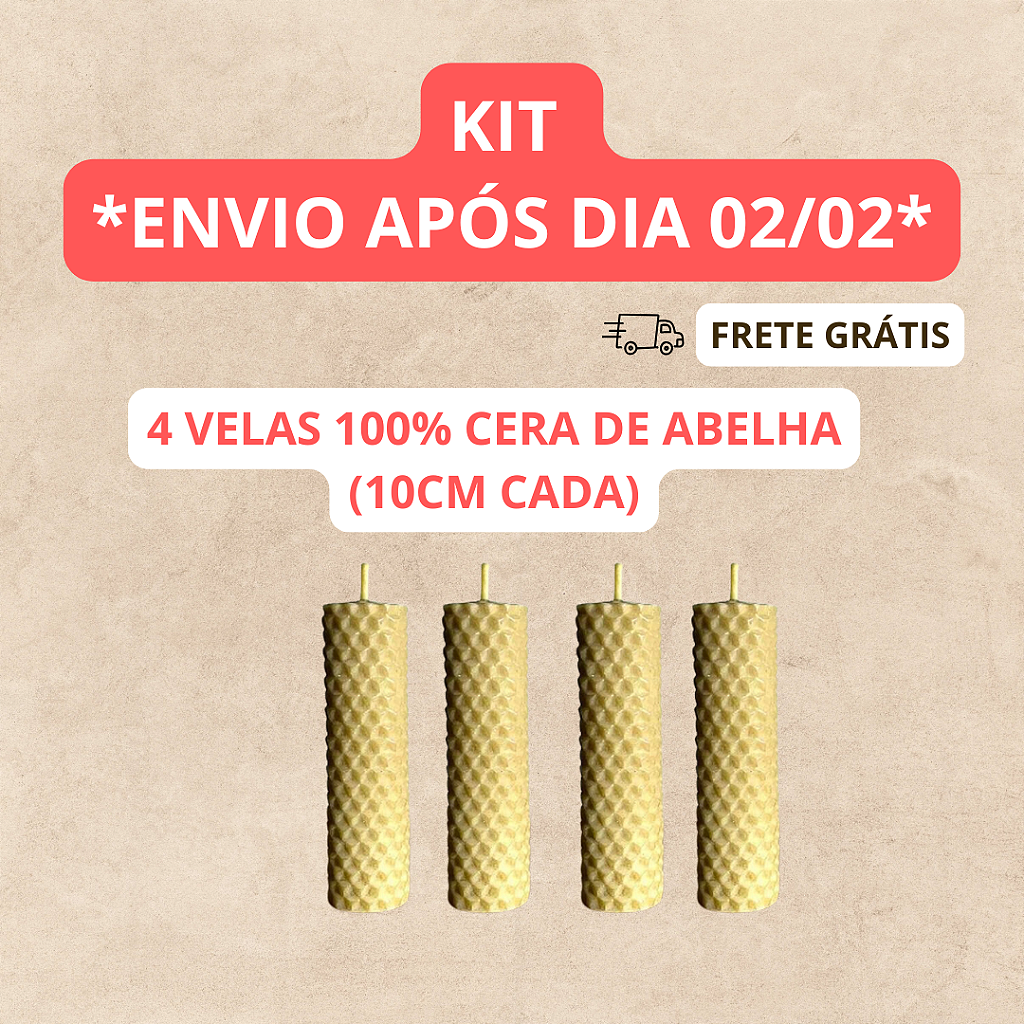 Kit com 4 velas 100% cera de abelha - 10cm FRETE GRÁTIS - Editora Salve ...