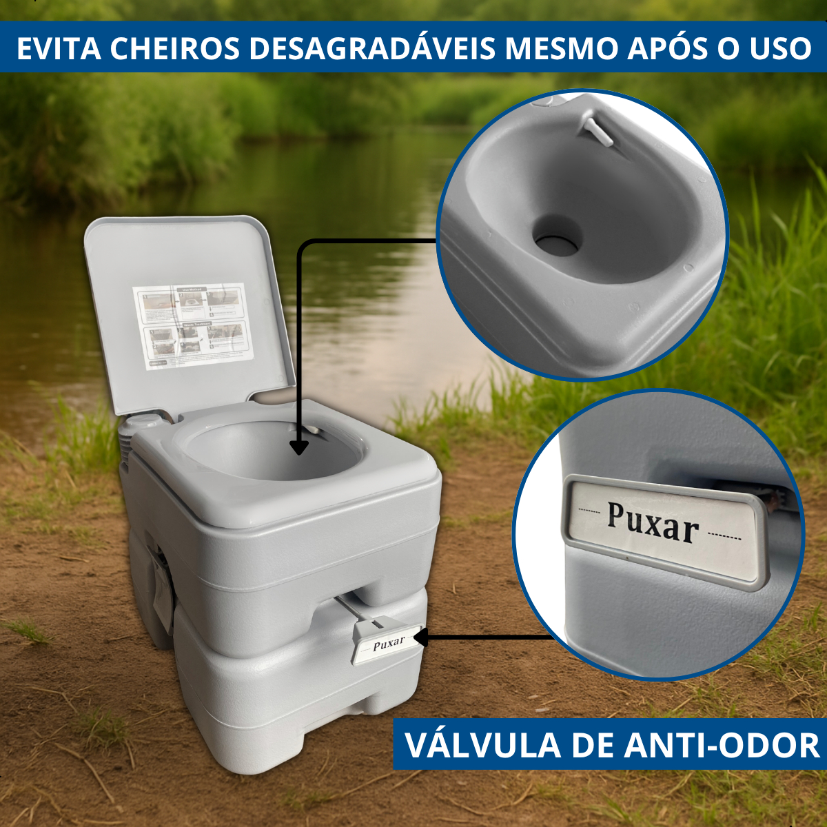 Vaso Portatil Sanitário Banheiro 20lts Camping Suporta 150kg Lancha ...