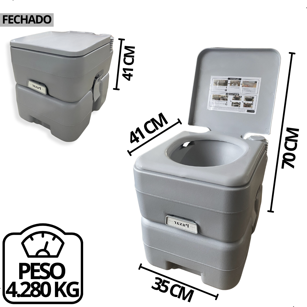 Vaso Portatil Sanitário Banheiro 20lts Camping Suporta 150kg Lancha ...