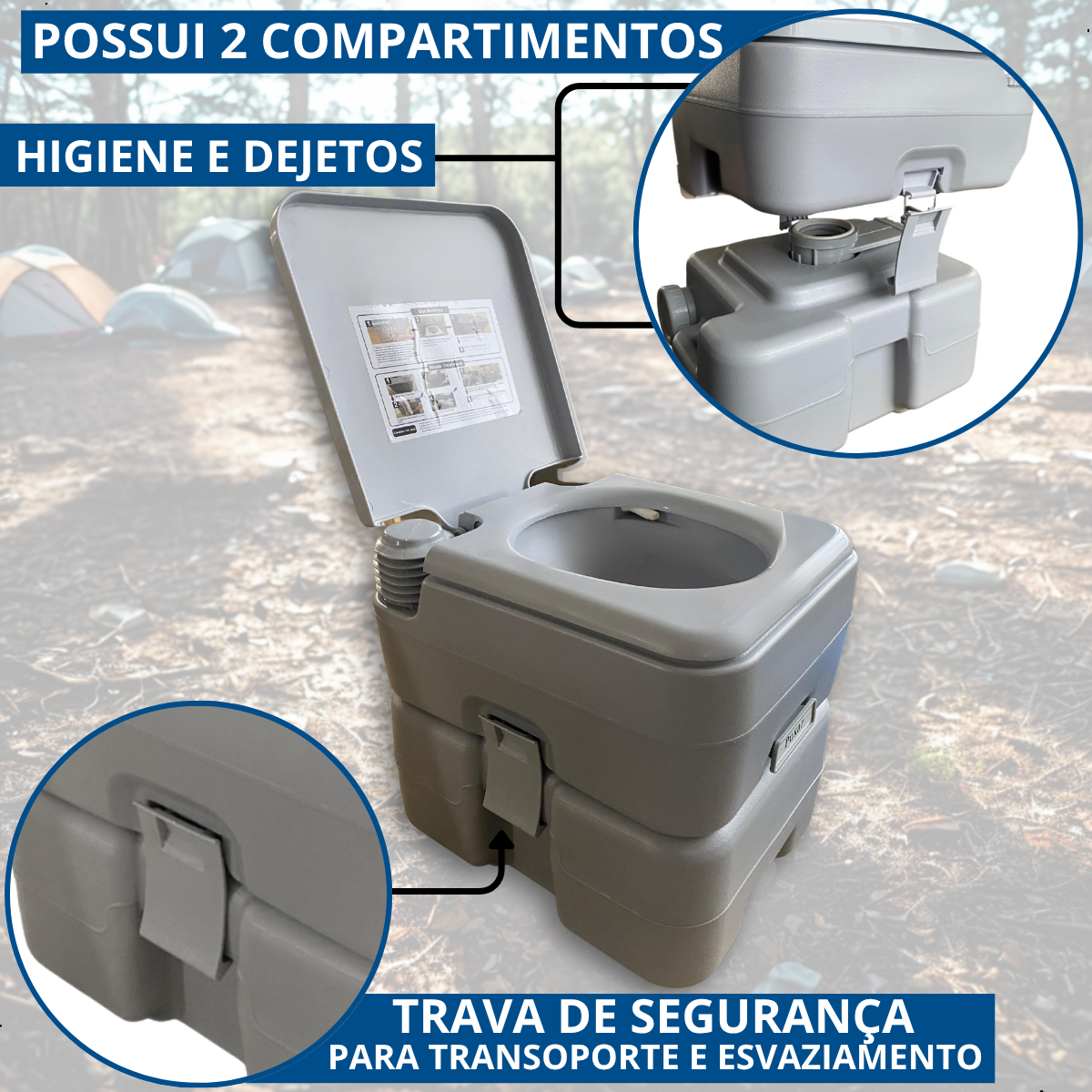 Vaso Portatil Sanitário Banheiro 20lts Camping Suporta 150kg Lancha ...