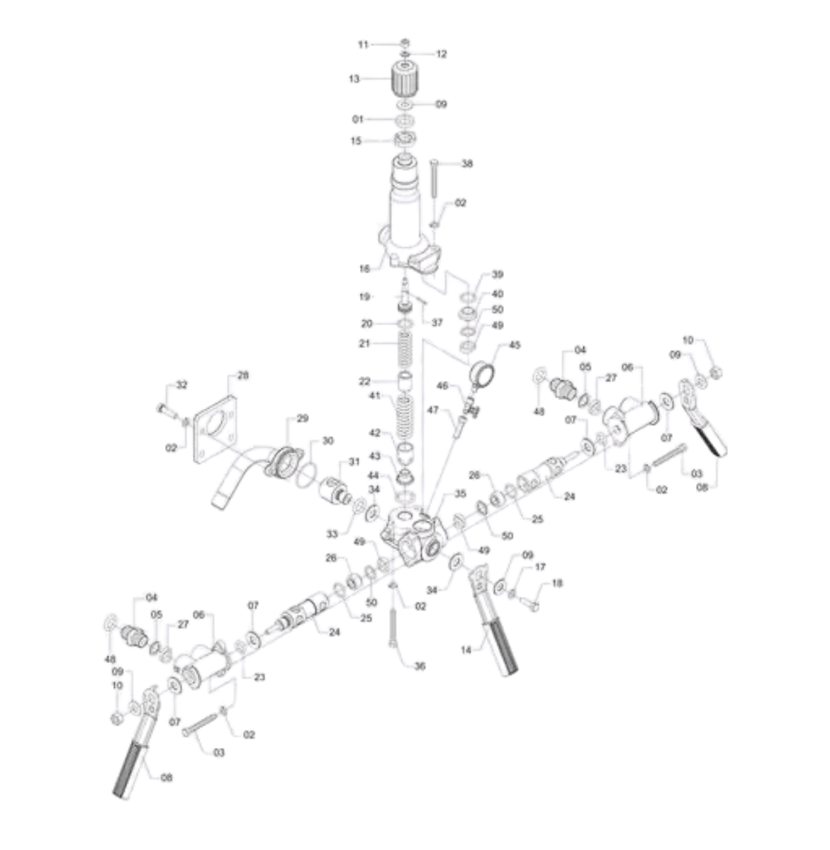 Comando de 4 Vias em Ferro Fundido p/ Pulverizador – 400 PSI | Código 162644 - AGROONLINE