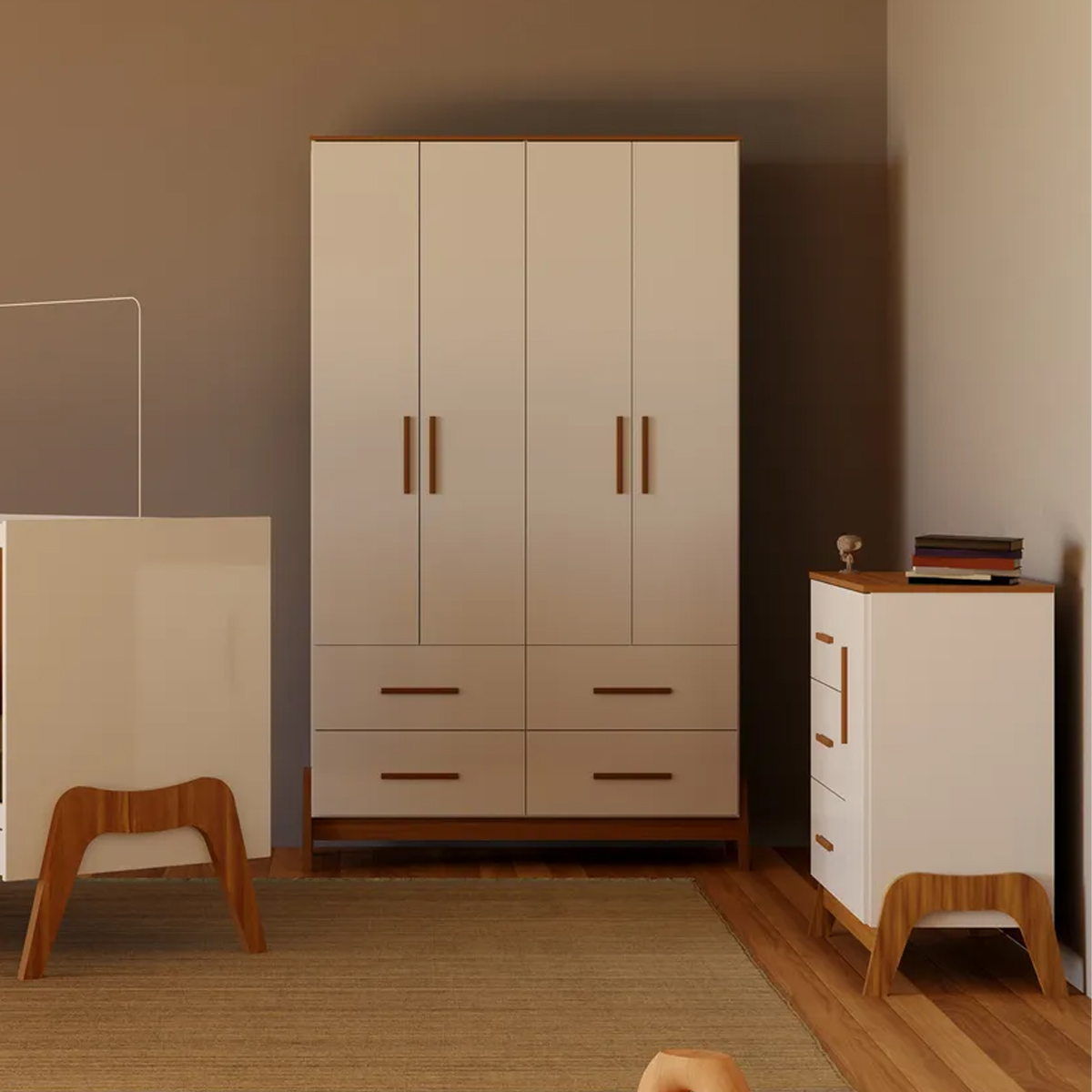 Guarda Roupas Peroba Guti Retrô 4P 4G Branco Amêndoa MDF | Bruno - SITE ...