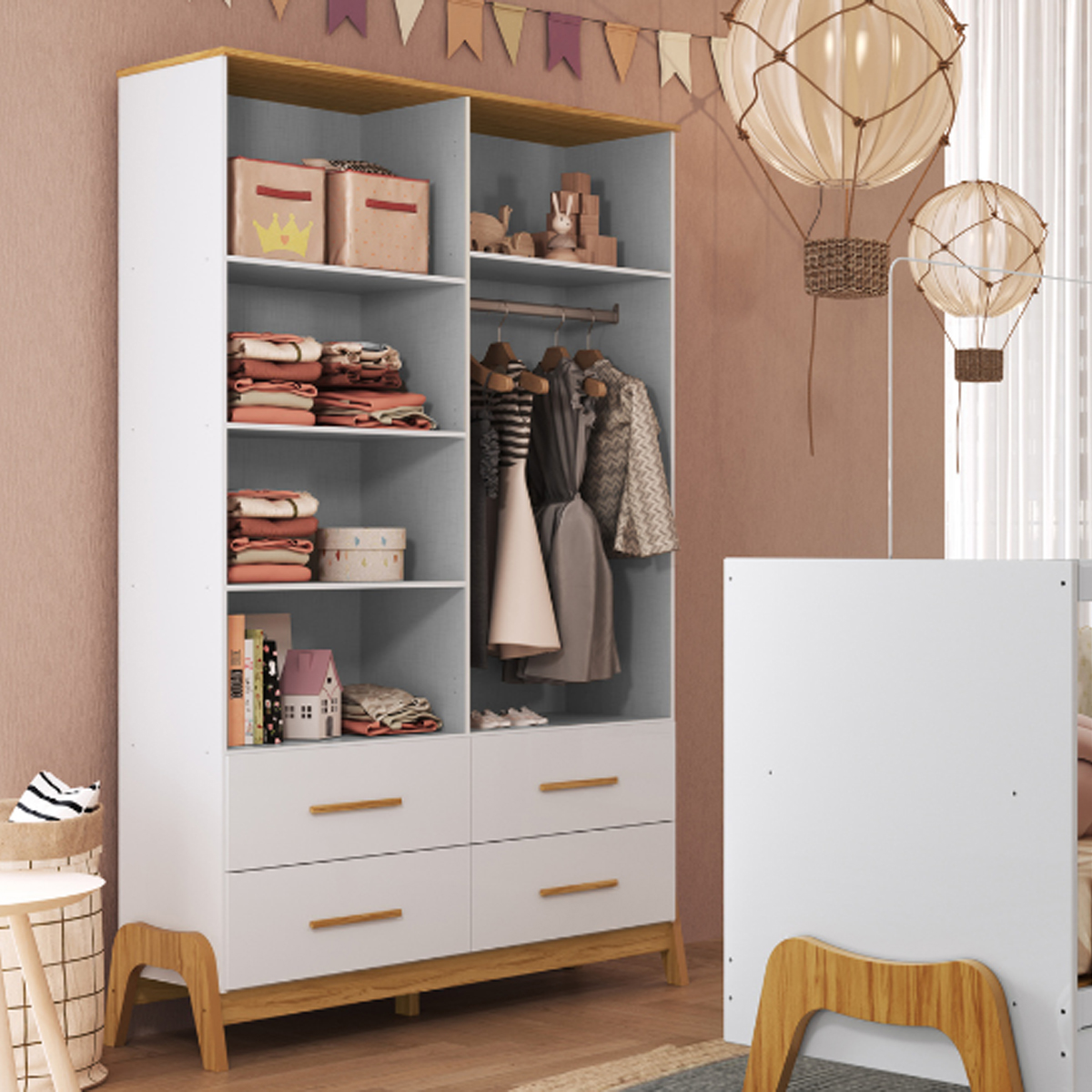 Guarda Roupas Peroba Guti Retrô 4P 4G Branco Amêndoa MDF | Bruno - SITE ...