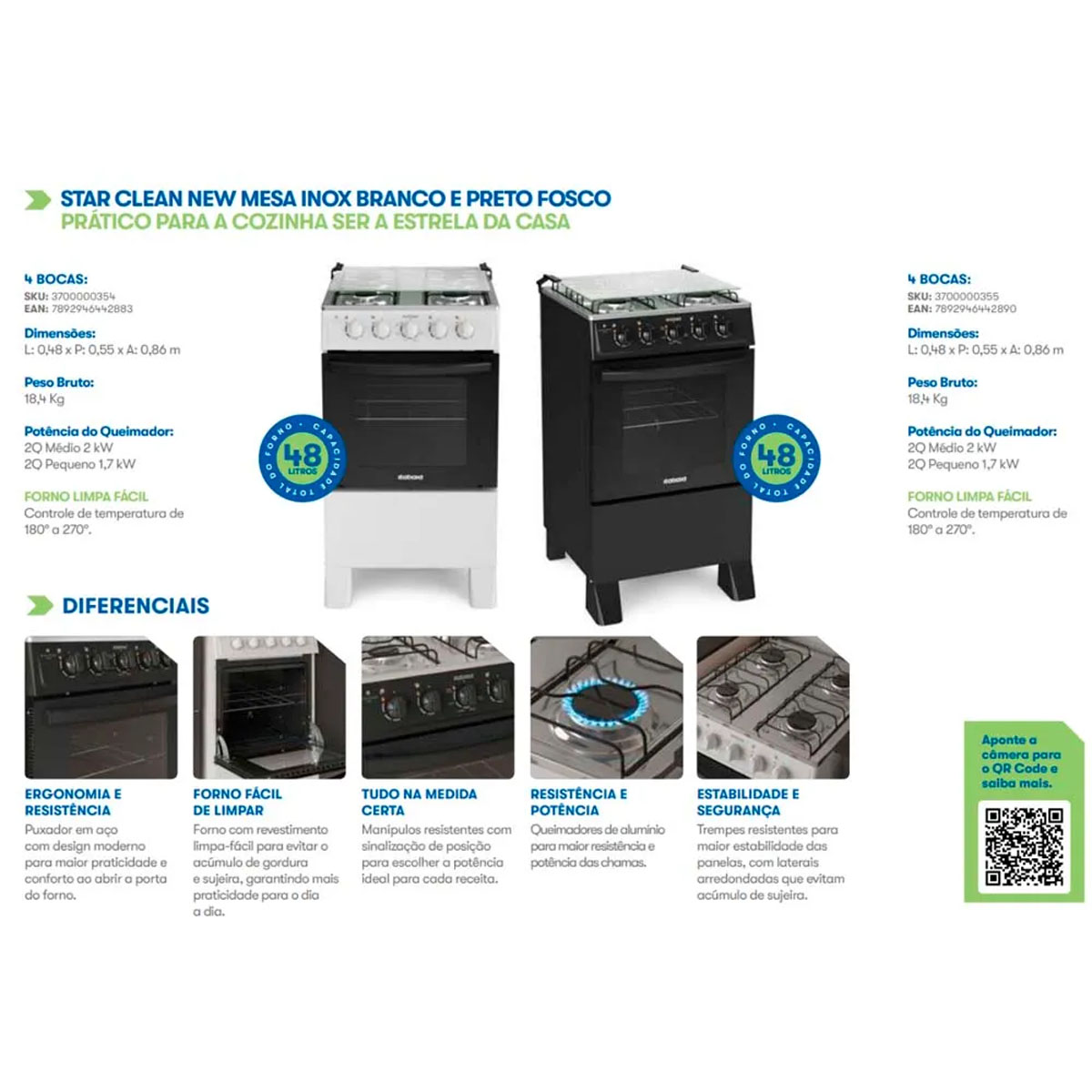 Fogão Itatiaia Star Clean 4 Bocas Preto Pés Altos Mesa Inox | Bruno ...