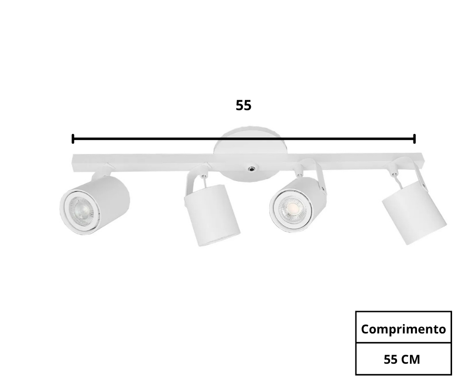 Trilho com Quatro Spots Redondos para Dicroica 55cm Branco GSG SP109 ...
