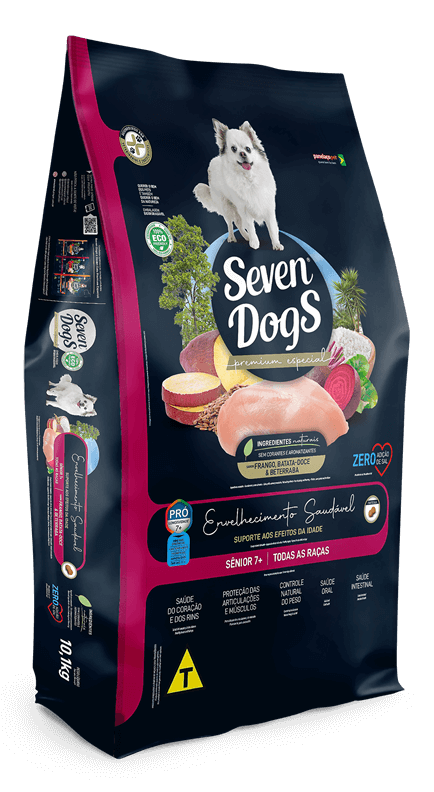 Seven Dogs Cães Sênior Todas as Raças 10,1Kg Sabor Frango, Batata Doce ...
