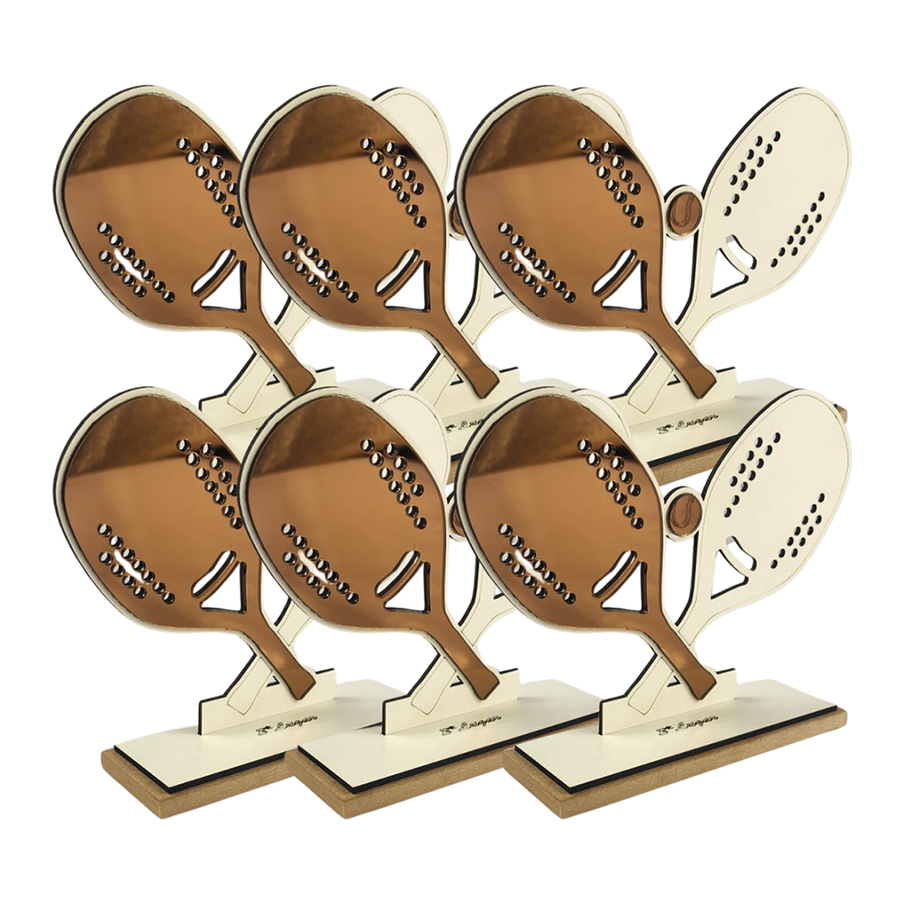 Kit 6 Troféu Beach Tennis Acrilico Dourado Prata Bronze Personalizada - Ace Lovers