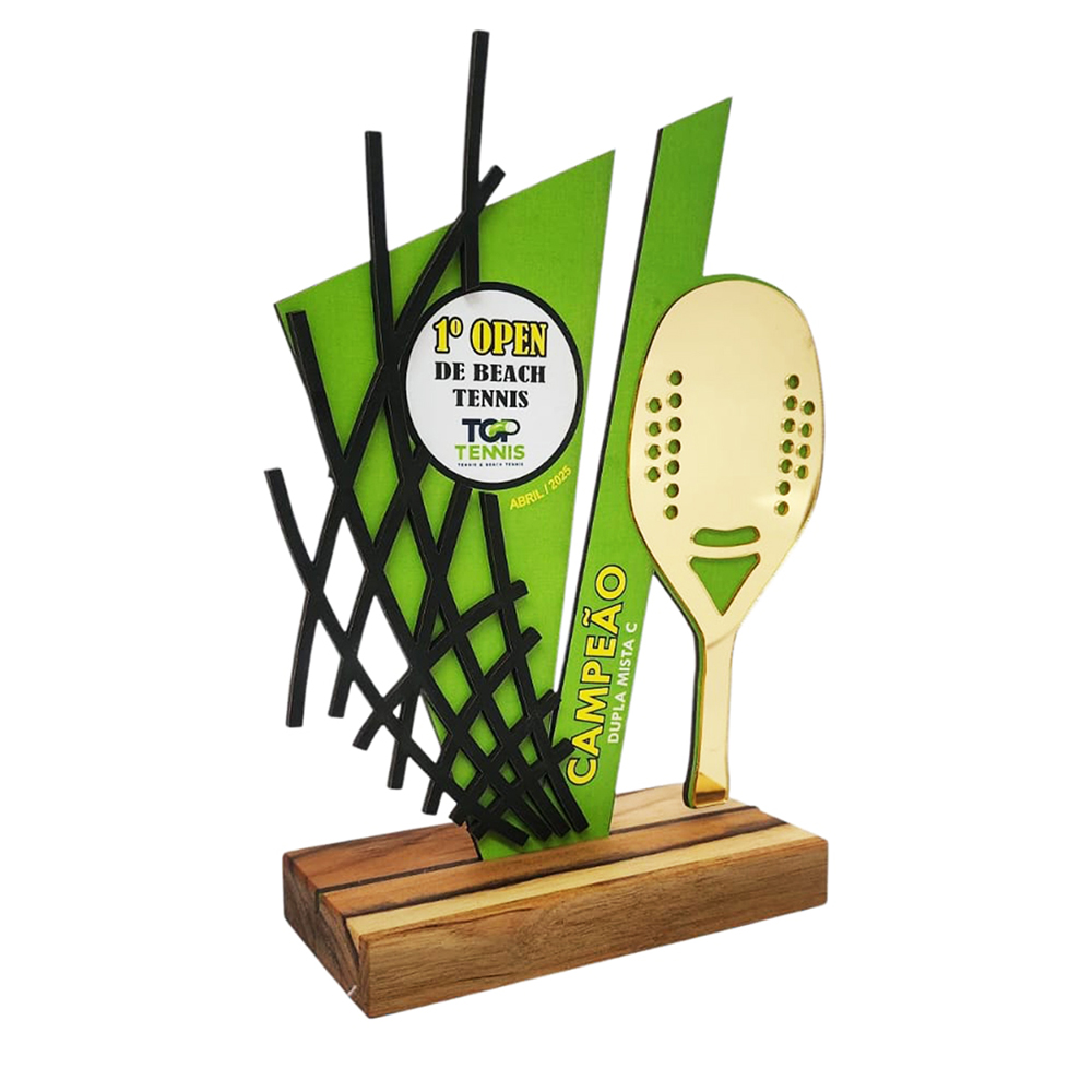 Kit de Troféus Beach Tennis — Acrílico Dourado Personalizado com Sua ...