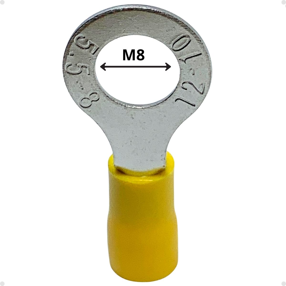 TERMINAL OLHAL PRÉ ISOLADO AMARELO 4,0MM À 6,0MM M8 100 PEÇAS ...