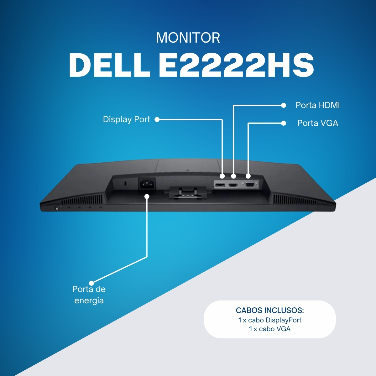 Monitor Dell 21.5" E2222HS LED Full HD C/ Vga E Displayport Ajuste ...