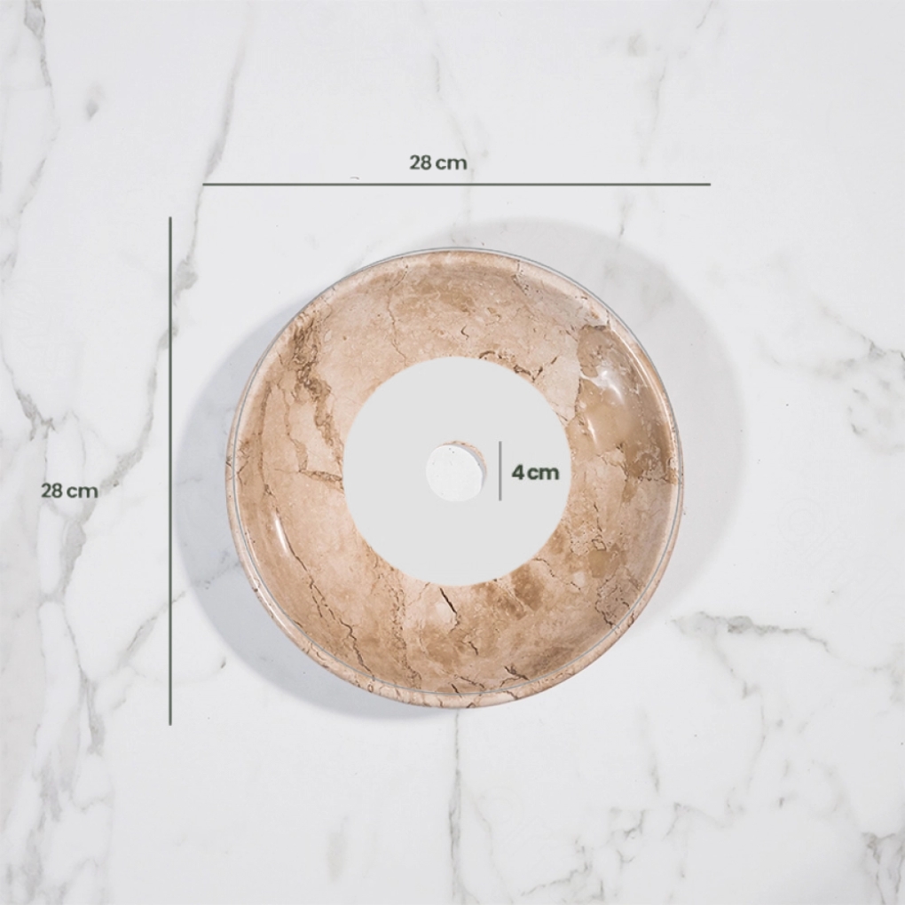Cuba Pia Redonda 28cm Lavabo Mármore Bege Bahia - Luxo Natural - BISTONE