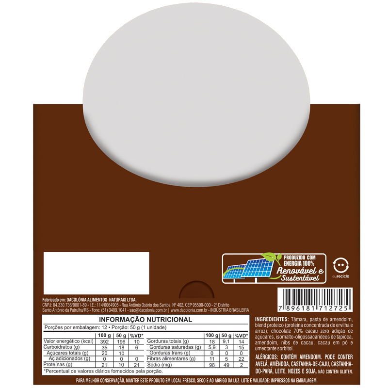 Barra Amendo Power Protein Bar Chocolate 70% & Nibs de Cacau 600g (Dis - Compre DaColônia para ...