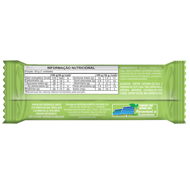 Barra DacoPro Protein Bar Coco & Castanha-de-Caju 600g (Display 12 uni ...