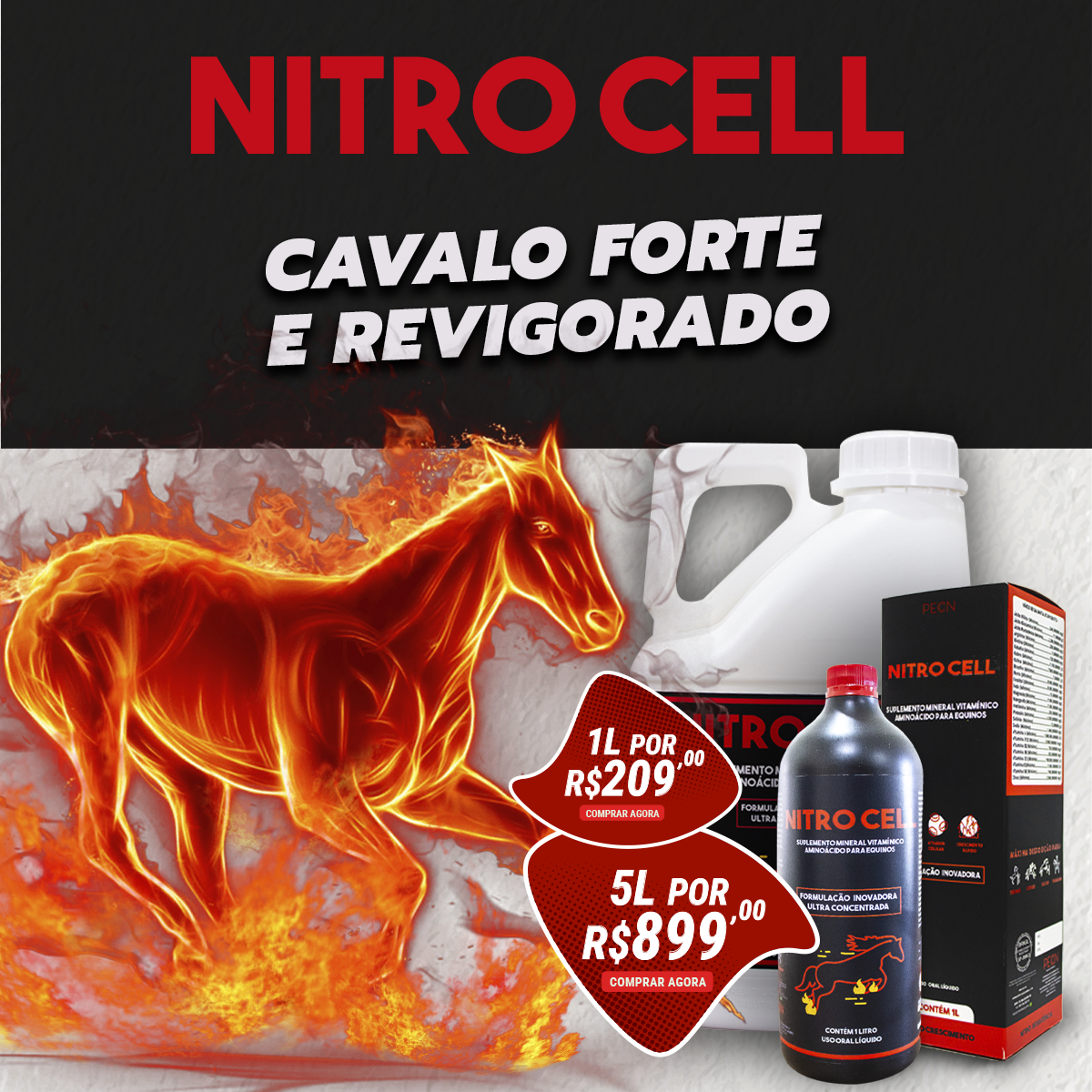 Suplemento para Cavalo Nitro Cell 1 Litro - Pecon produtos veterinários
