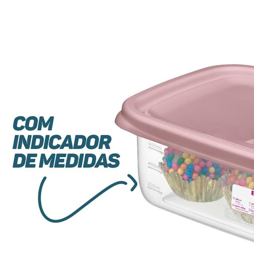 Pote Vasilha Plástica Retangular Multiuso Linha Fácil Com Tampa 785 ml ...