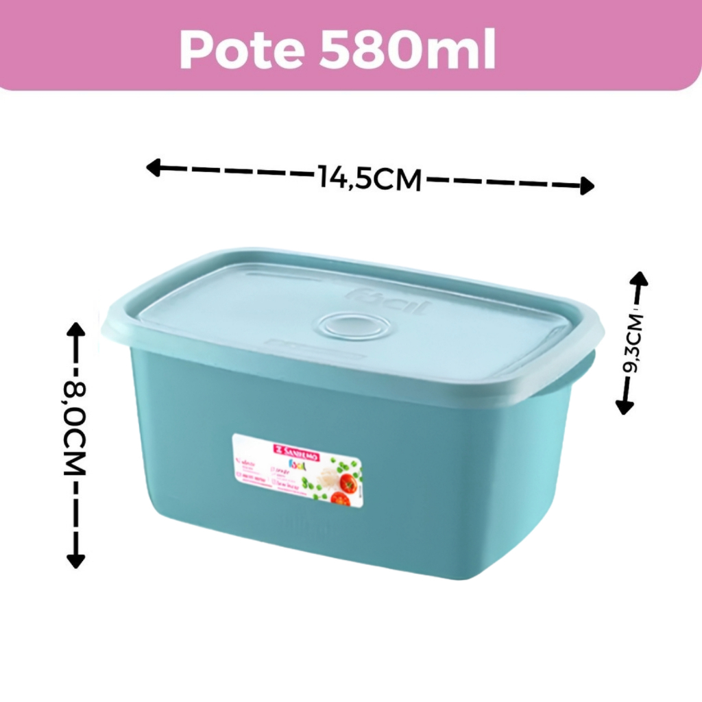 Pote Vasilha Plástica Retangular Multiuso Linha Fácil Com Tampa 580 ml ...
