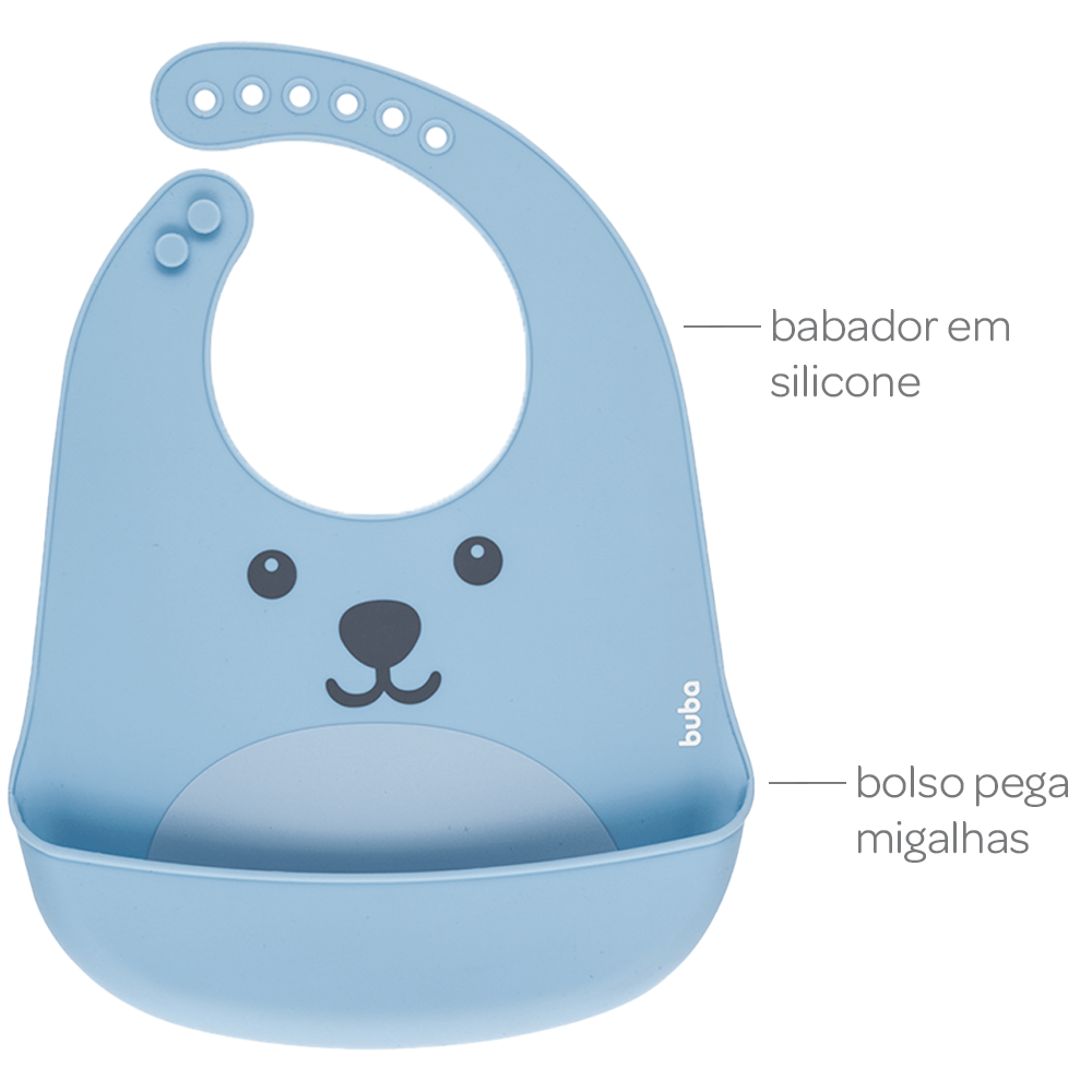 Babador em Silicone Gumy Azul com Pega-Migalhas | Buba – BB Chic - BB Chic - Baby e Kids Store