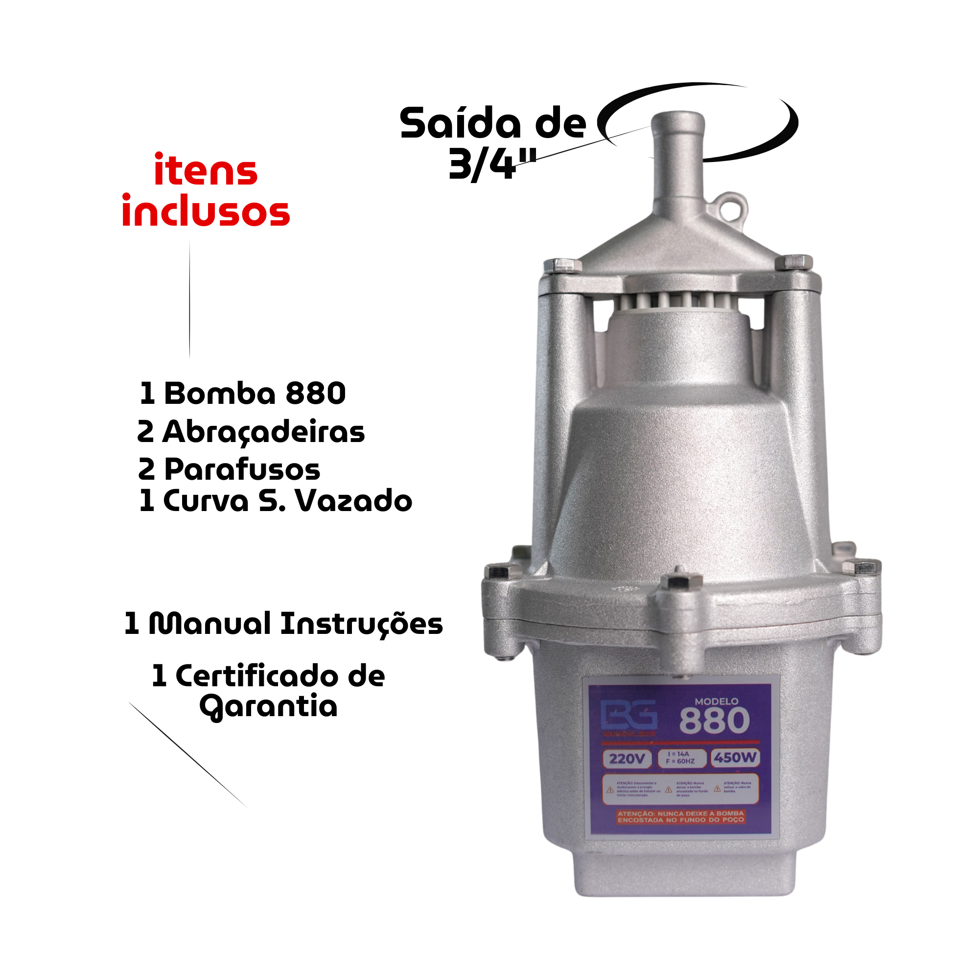 Bomba D'agua Sapo 880/Plus Submersa Saída 3/4 polegadas Bombalger ...