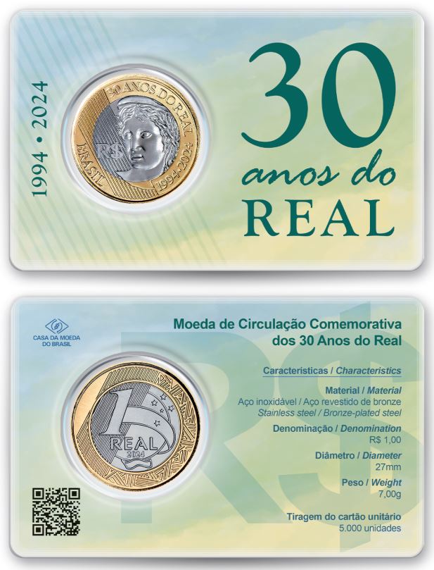 Blister da CMB contendo a Moeda do Real 2024 "30 anos do Real" - Flor - Master Numismatica