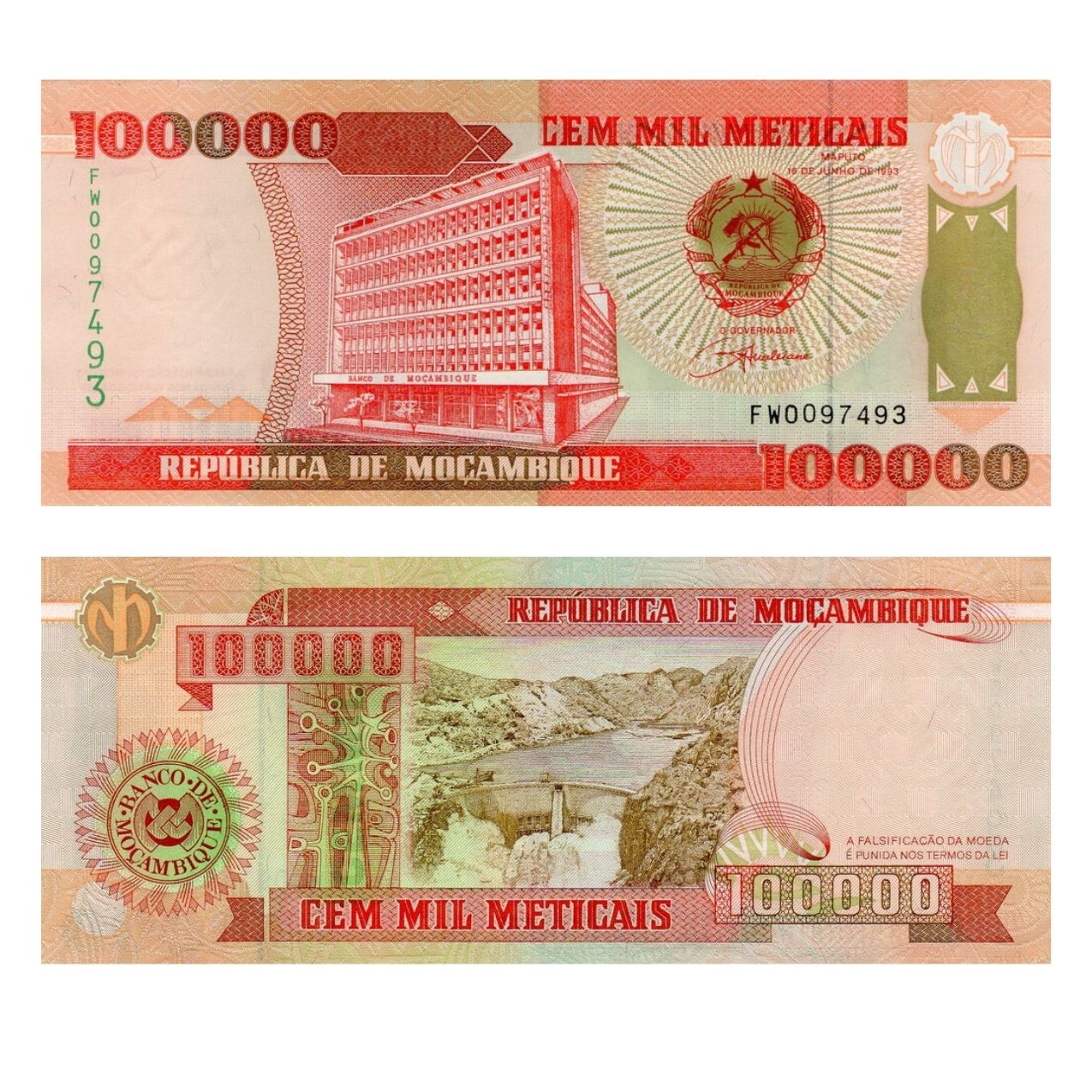 Moçambique - 5 Cédulas de 100000 Meticais 1993 - P-139 - Sequência - F ...