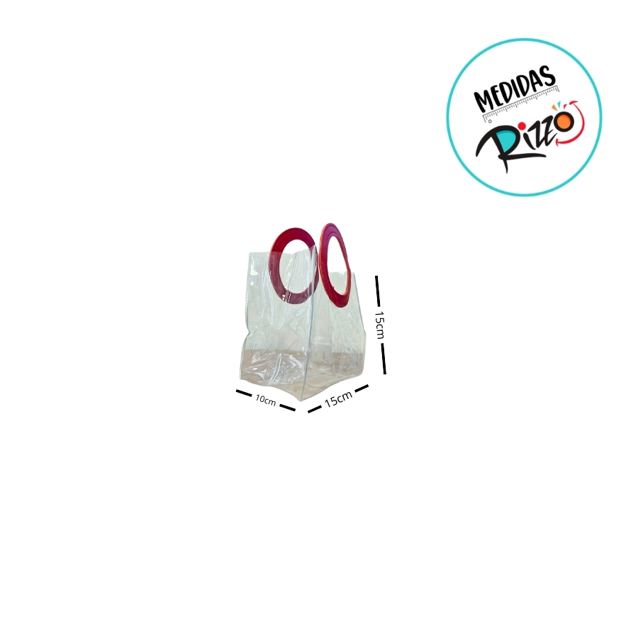 Sacola Transparente PVC com Alça Redonda de Couro Vinho - 15x15x10cm ...