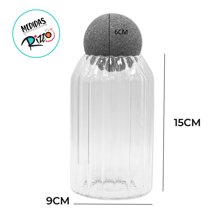 Pote de Vidro Canelado com Tampa Esfera - 9x15cm - 690ml - 1 unidade - Rizzo - Rizzo Essências
