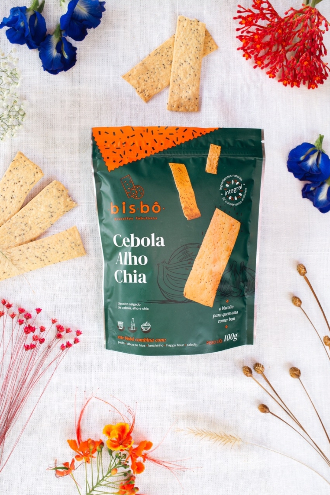 Biscoito Artesanal de Cebola, Alho e Chia - 100g - Bisbô - Empório ...