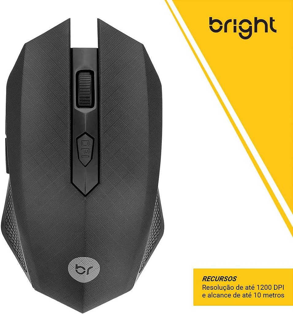 Mouse Bright Sem Fio Usb Preto 1200dpi 6 Botões Escritório - Mercadão ...