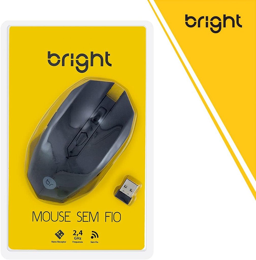 Mouse Bright Sem Fio Usb Preto 1200dpi 6 Botões Escritório - Mercadão ...