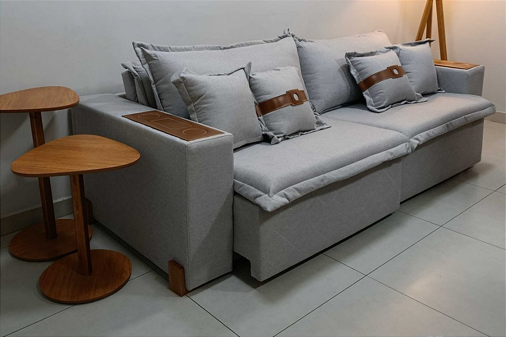 SOFA RETR CAPRI 250 LINHO SAT CINZA/07 - INNOVE - RN Distribuidora