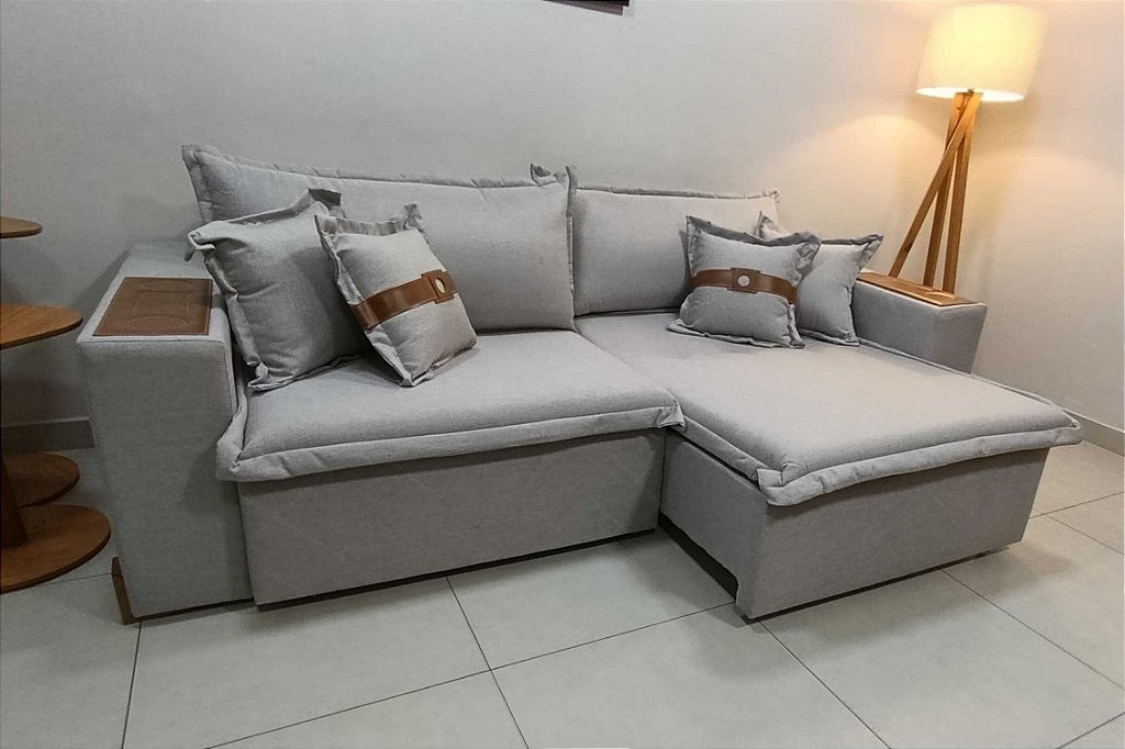 SOFA RETR CAPRI 250 LINHO SAT CINZA/07 - INNOVE - RN Distribuidora