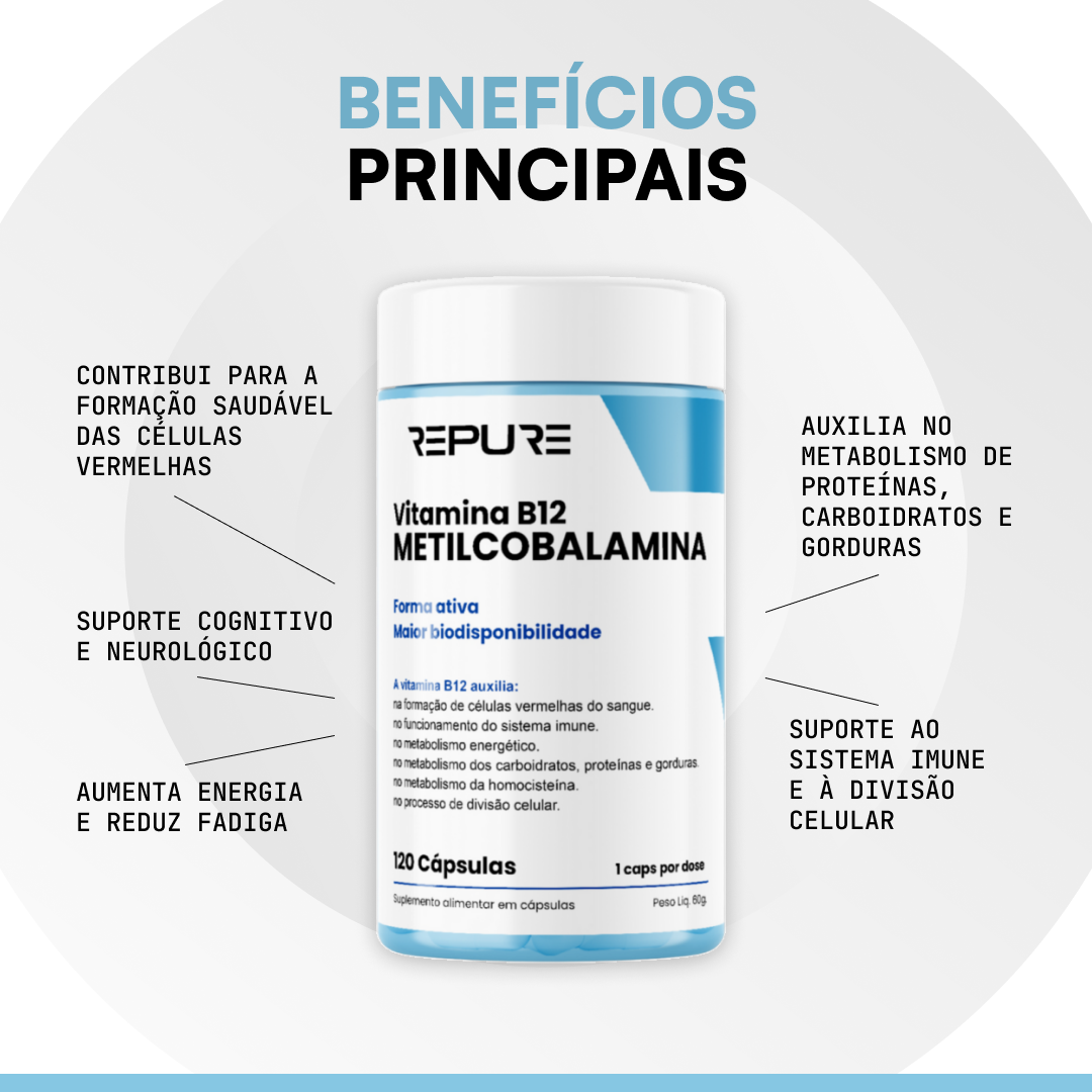Vitamina B12 Metilcobalamina 120 Cáps | Energia e Metabolismo Repure ...