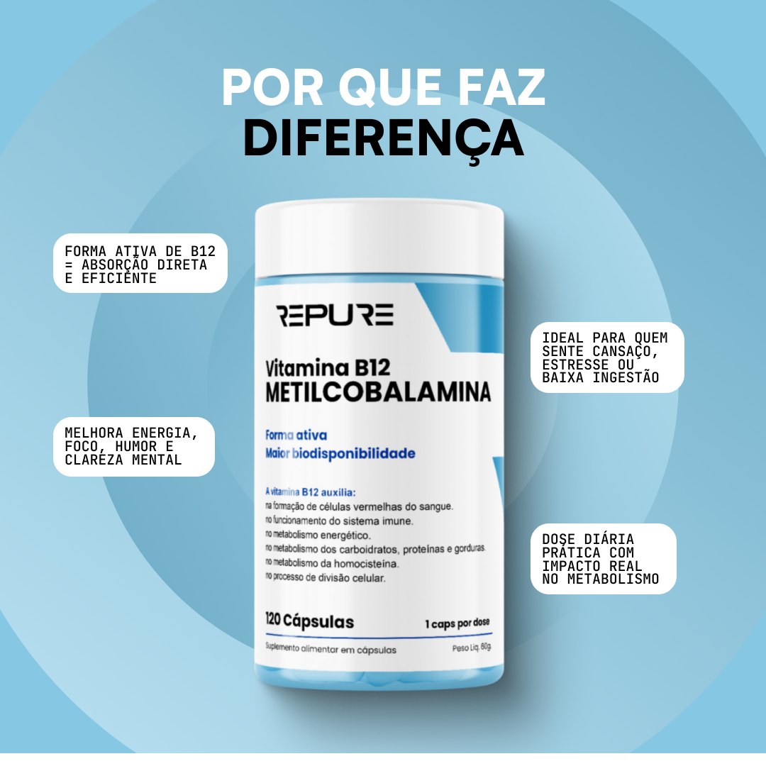 Vitamina B12 Metilcobalamina 120 Cáps | Energia e Metabolismo Repure ...