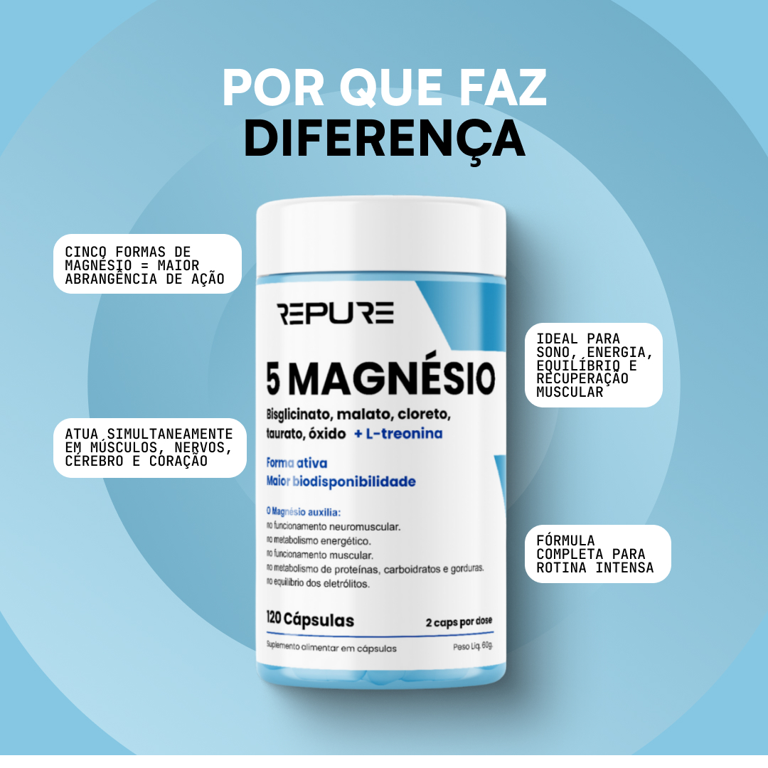 5 Magnésios Complex + L-Treonina - 120 Caps - Repure Nutrition