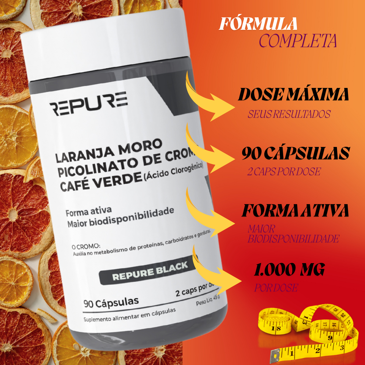 Laranja Moro + Cromo + Café Verde 90 Cápsulas | Suplemento Repure ...