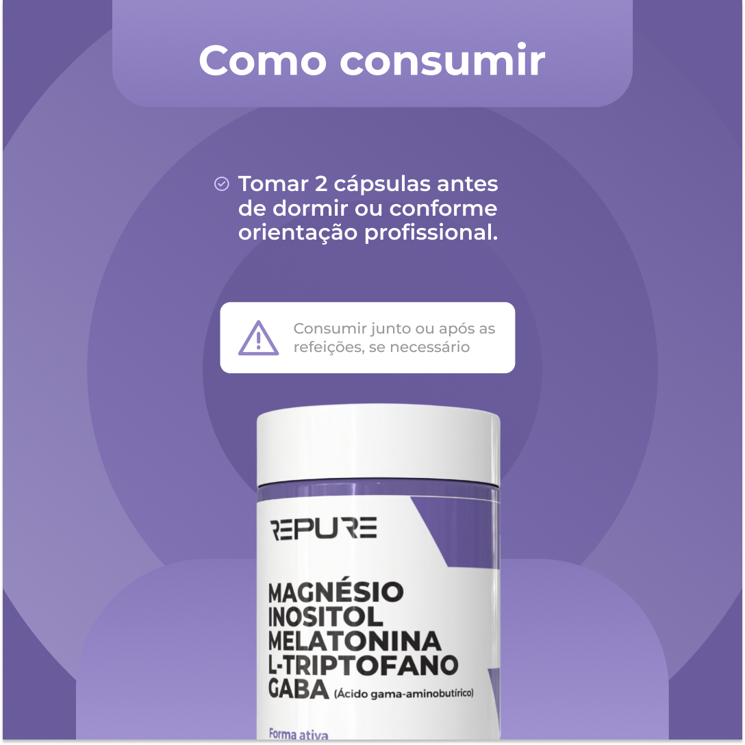 Magnésio + Inositol + GABA + Melatonina + Triptofano 120 Cápsulas ...