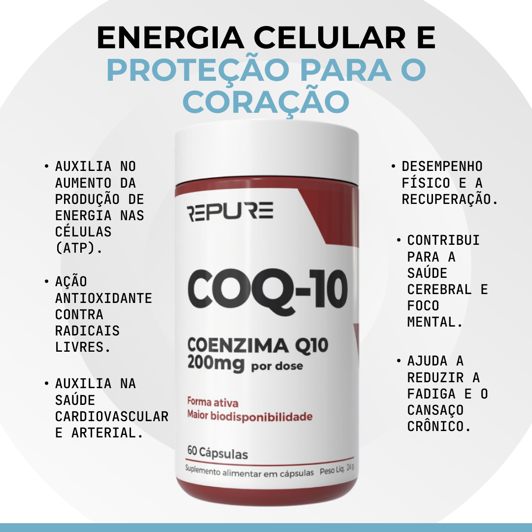 Coenzima Q10 200mg - 60 Cápsulas - Repure Nutrition