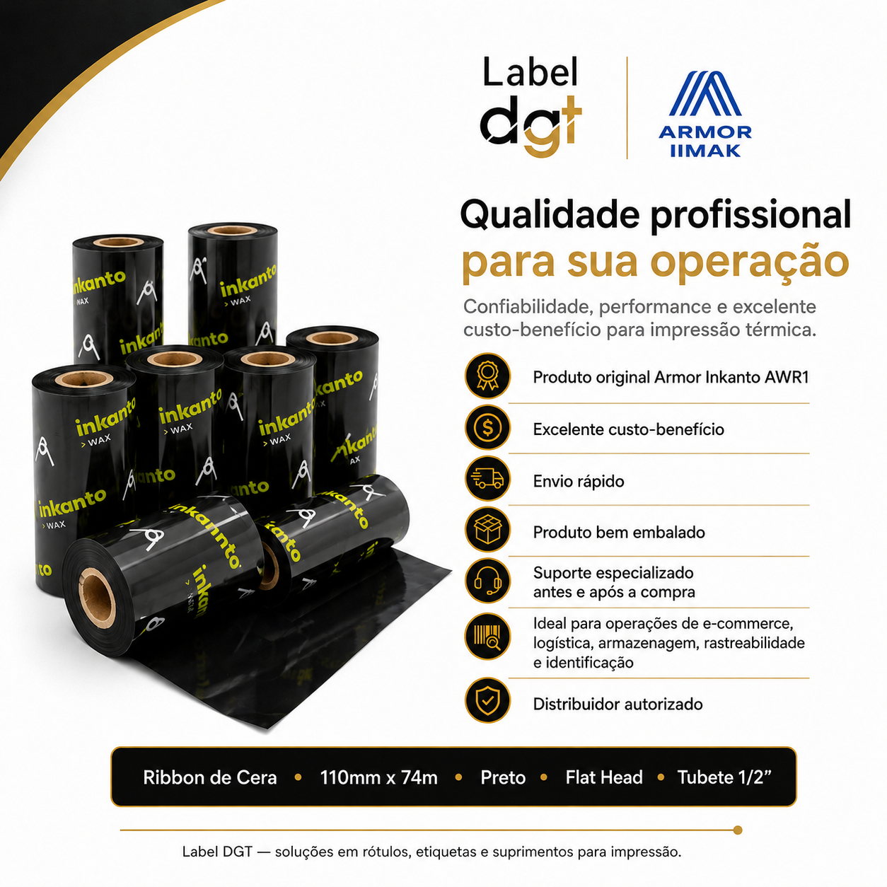 ribbon cera ARMOR INKANTO AWR-1 - 110mmx74 metros - LOJA DGT