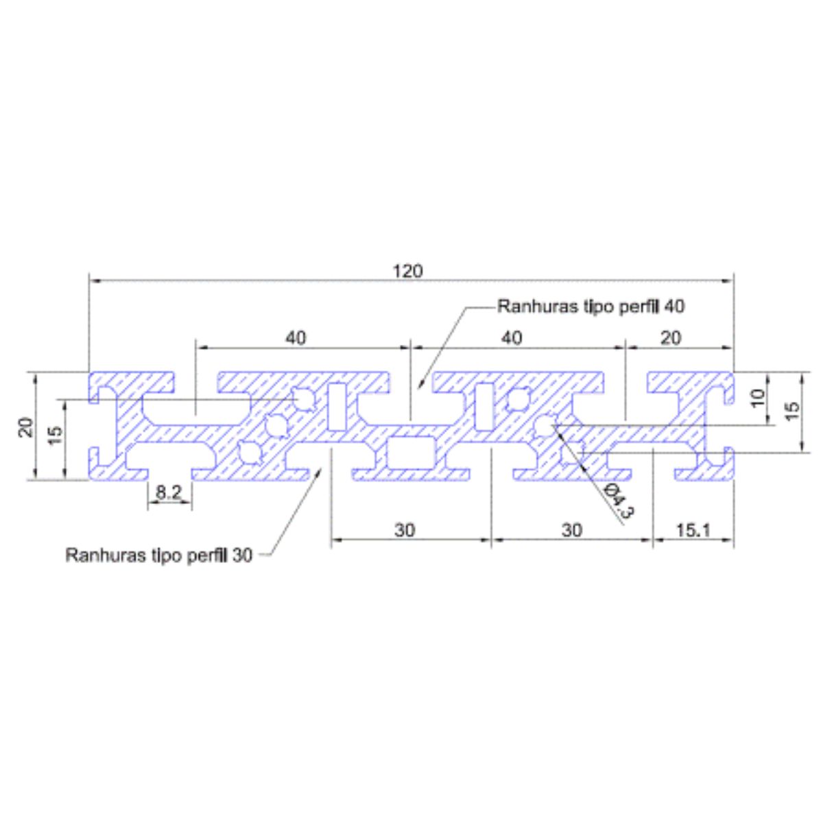 Perfil Estrutural em Alumínio 20 x 120 x 300mm - 5f Systems - Perfil ...