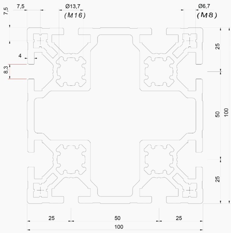 Perfil Estrutural em Alumínio 100 x 100 x 493mm - 5f Systems - Perfil ...