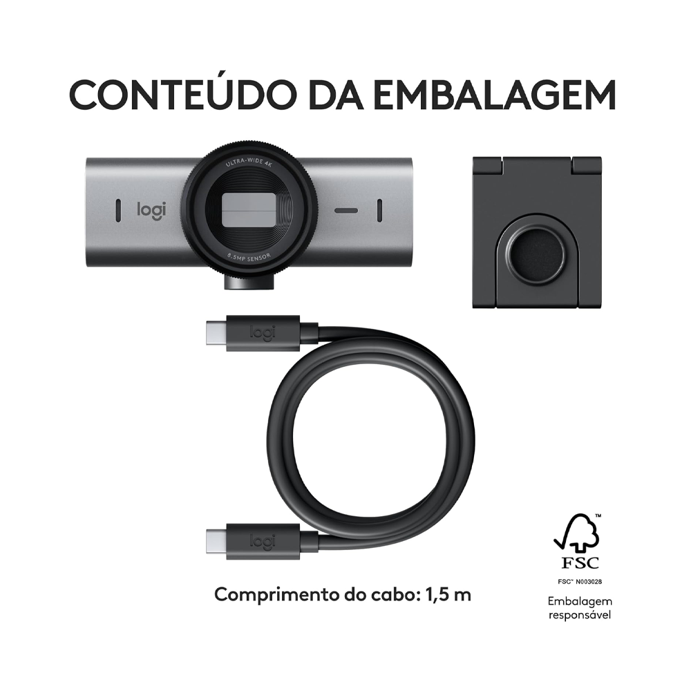 Webcam Ultra HD 4K Logitech MX Brio Com Microfone Redução de Ruído ...