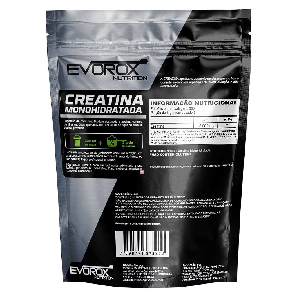 Creatina Monohidratada 1kg Evorox Nutrition- Caveira Suplementos ...