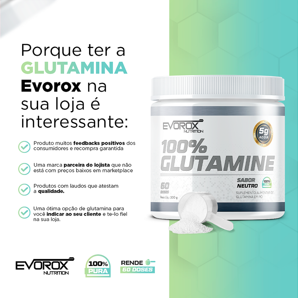 Glutamina 100% 300g 60 Doses Evorox Nutrition - Evorox Nutrition ...