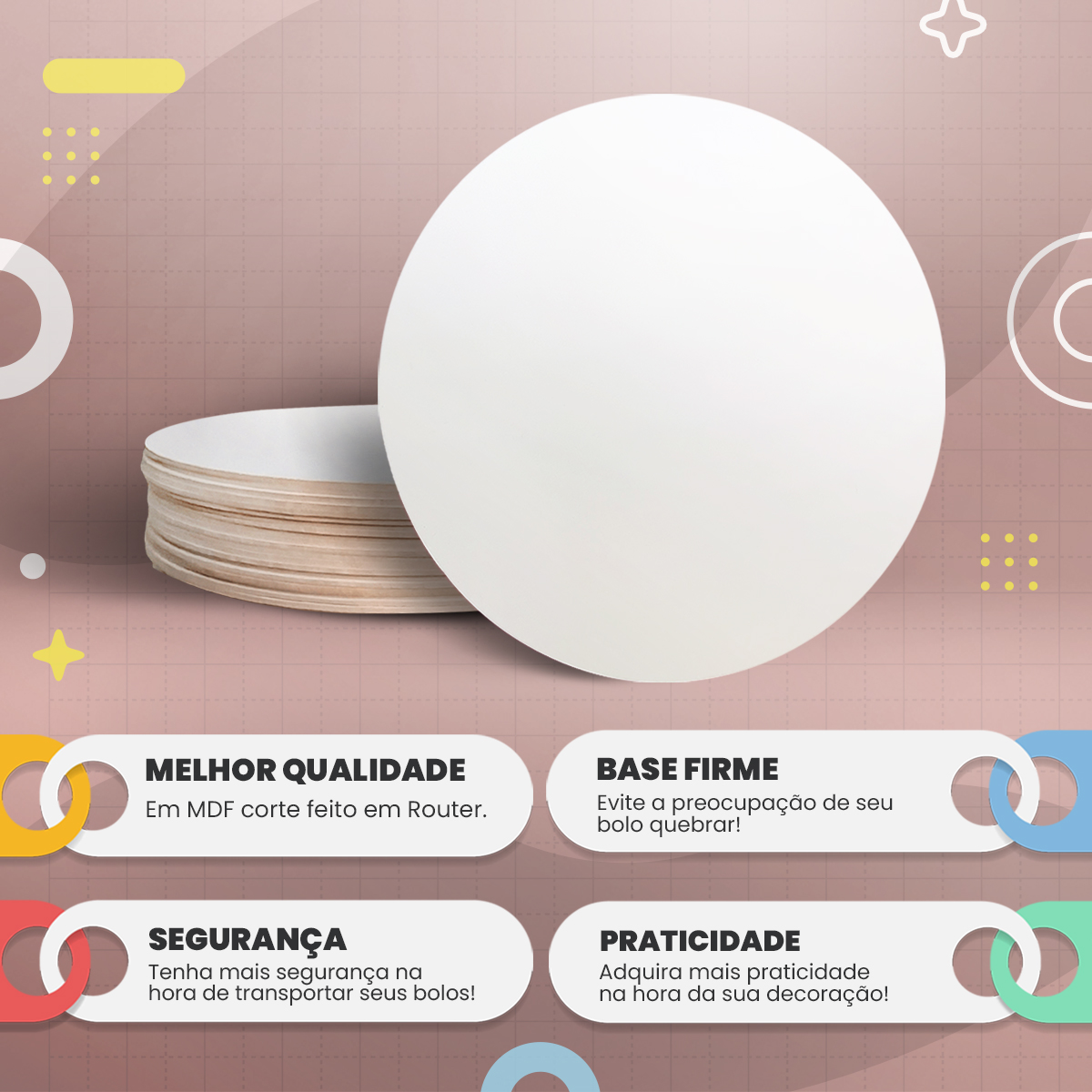 Cake Board Kit C/20 MDF 3mm Confeitaria 25Cm Tábua De Bolo - Fine Festas