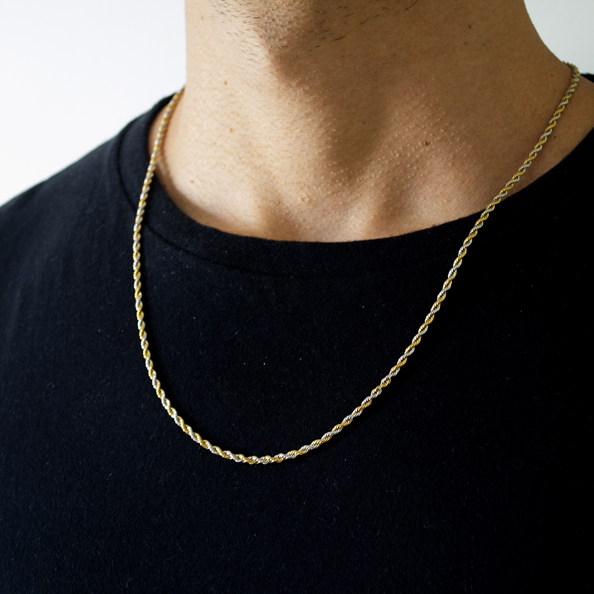 Colar Cordão Baiano Duas Cores Aço Inoxidável - 60 cm - CODE Brincos ...