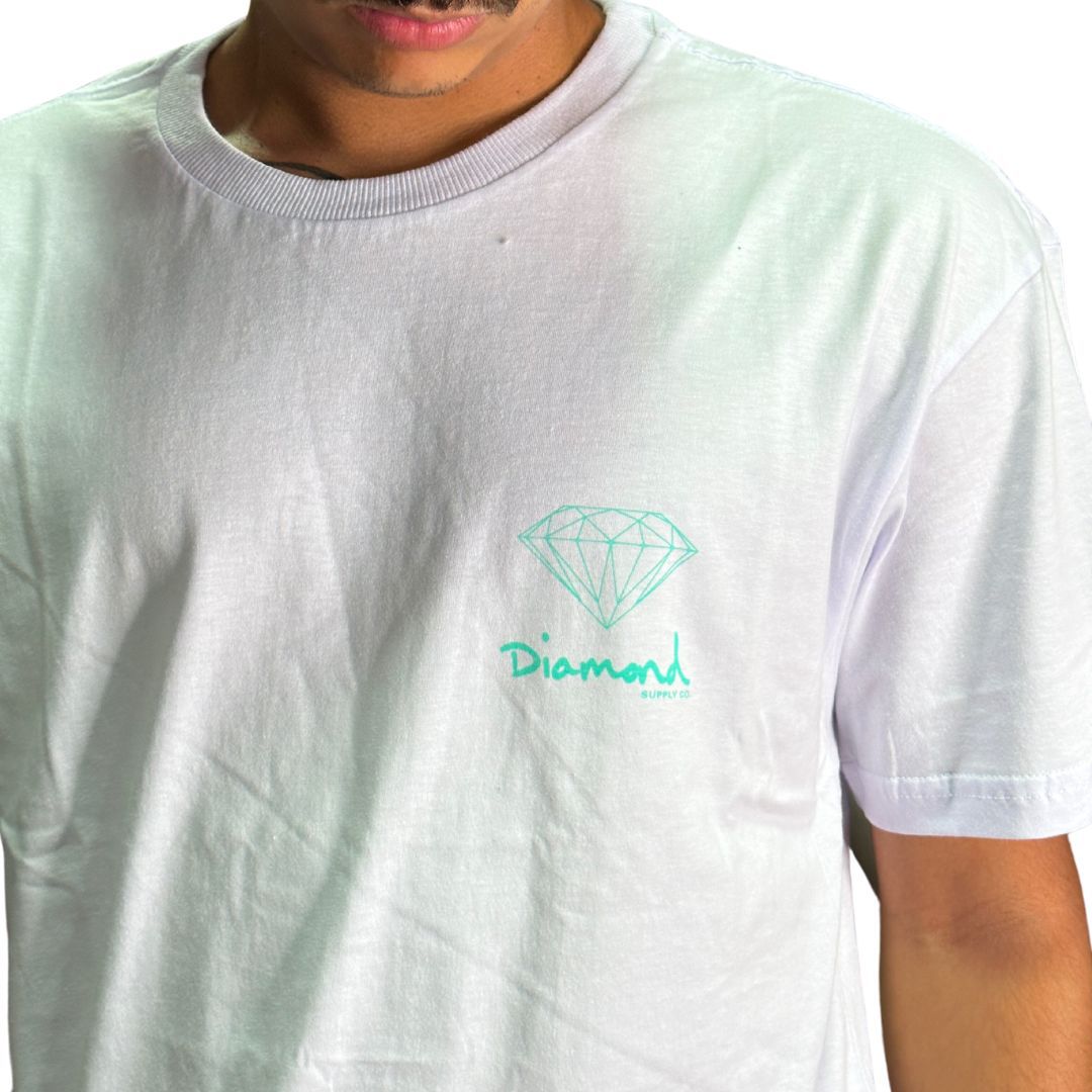 Camiseta Diamond Mini Og Script Tee - Branca - JD Skate Shop